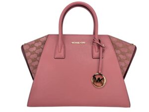 michael kors avril large top zip satchel crossbody bag mk pink rose mk leather