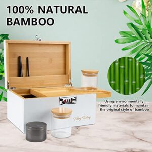 Viking Factory Large Bamboo Box Tray Set with Combination Lock Decorative Box for Home Smell Proof Storage Box -Premium Removable Tray, Roll Kit and All Accessories