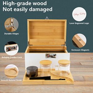 Viking Factory Large Bamboo Box Tray Set with Combination Lock Decorative Box for Home Smell Proof Storage Box -Premium Removable Tray, Roll Kit and All Accessories