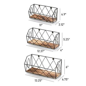 Kingrol 3 Pack Floating Shelves Wall Mounted, Metal Storage Racks, Rustic Wood Shelves for Living Room, Bathroom, Kitchen, Office, Farmhouse Decoration