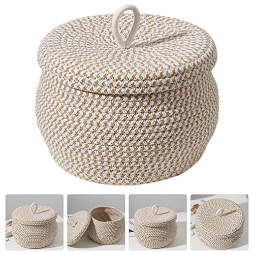 Angoily Round Basket with Lid for Storage, Decorative Basket Cotton Rope Woven Basket With Lid Living Room Bedroom Basket