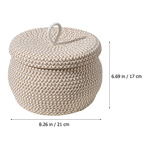 Angoily Round Basket with Lid for Storage, Decorative Basket Cotton Rope Woven Basket With Lid Living Room Bedroom Basket