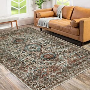 fashionwu farmhouse rug 8 x 10 vintage rug machine washable rugs tribal boho rug for bedroom living room area rug printed traditional madallion accent rug moroccan floor cover carpet (8′ x 10′)