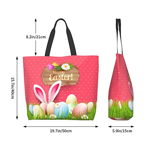 ASYG Easter Bags, Cute Easter Bunny and Eggs Tote Bag for Women Men, Easter Shoulder Bag