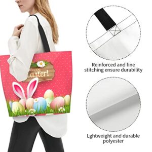 ASYG Easter Bags, Cute Easter Bunny and Eggs Tote Bag for Women Men, Easter Shoulder Bag