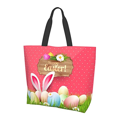 ASYG Easter Bags, Cute Easter Bunny and Eggs Tote Bag for Women Men, Easter Shoulder Bag