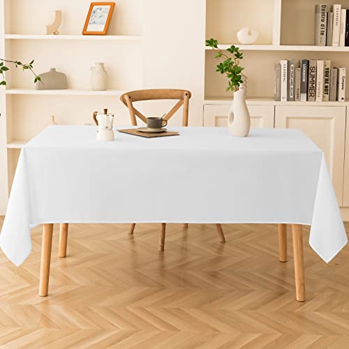 Aocoz White Tablecloth - Rectangle 90 x 132 Inch Stain-Wrinkle Resistant Washable Tablecloth Decorative Table Cover for Dining Table Parties, Wedding