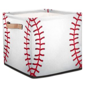 cube storage bins 13 inch fabric storage basket baseball surface square storage bins collapsible nursery storage bin organizer basket sport ball storage box for shelves, closet