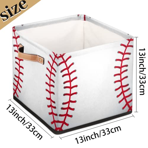 Cube Storage Bins 13 Inch Fabric Storage Basket Baseball Surface Square Storage Bins Collapsible Nursery Storage Bin Organizer Basket Sport Ball Storage Box for Shelves, Closet