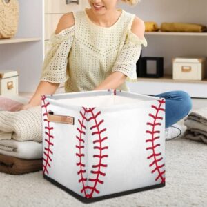 Cube Storage Bins 13 Inch Fabric Storage Basket Baseball Surface Square Storage Bins Collapsible Nursery Storage Bin Organizer Basket Sport Ball Storage Box for Shelves, Closet