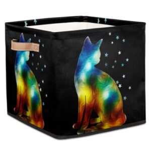 galaxy animal cat cube storage bins 13 inch fabric storage basket square storage bins collapsible nursery storage bin organizer basket storage box for shelves, closet