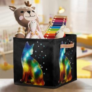 Galaxy Animal Cat Cube Storage Bins 13 Inch Fabric Storage Basket Square Storage Bins Collapsible Nursery Storage Bin Organizer Basket Storage Box for Shelves, Closet