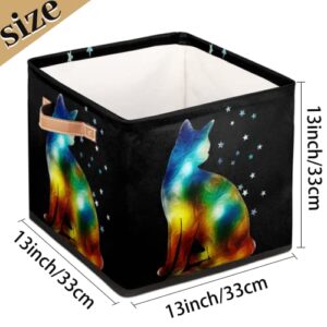 Galaxy Animal Cat Cube Storage Bins 13 Inch Fabric Storage Basket Square Storage Bins Collapsible Nursery Storage Bin Organizer Basket Storage Box for Shelves, Closet