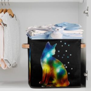 Galaxy Animal Cat Cube Storage Bins 13 Inch Fabric Storage Basket Square Storage Bins Collapsible Nursery Storage Bin Organizer Basket Storage Box for Shelves, Closet