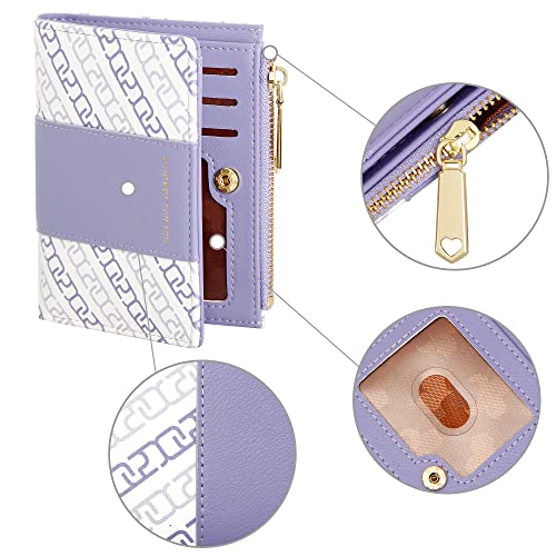 OIDERY Small Card Holder Wallet for Women, Bifold Compact Wallet with ID Window-Womens Wallet with Zipper Purse