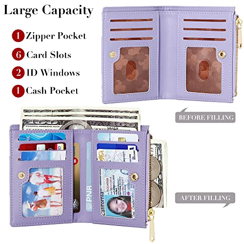 OIDERY Small Card Holder Wallet for Women, Bifold Compact Wallet with ID Window-Womens Wallet with Zipper Purse