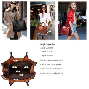 ZOSIVEB Women Fashion Tote Handbags Lightweight PU Leather Satchel Shoulder Bags Retro Oil Wax Handle Purse（Brown）