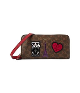 karl lagerfeld paris wallet on string brown combo one size