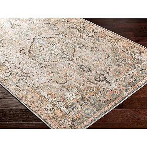 SURYA Kemer Medallion Washable Area Rug,2'7" x 7'3",Brown