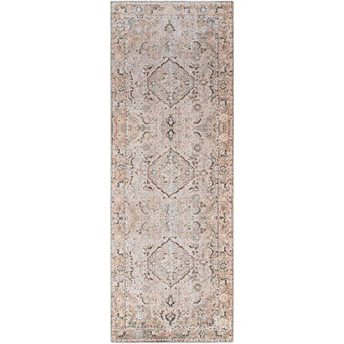 SURYA Kemer Medallion Washable Area Rug,2'7" x 7'3",Brown