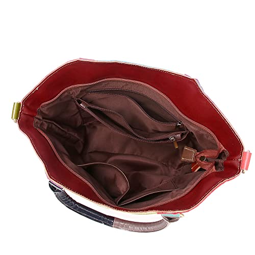 Segater Women Shoulder Handbag Genuine Leather Random Square Splicing Satchels Work Shopper Crossbody Purses