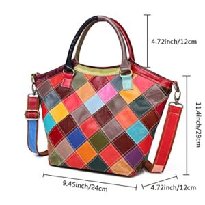 Segater Women Shoulder Handbag Genuine Leather Random Square Splicing Satchels Work Shopper Crossbody Purses