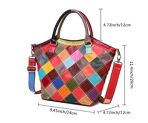 Segater Women Shoulder Handbag Genuine Leather Random Square Splicing Satchels Work Shopper Crossbody Purses