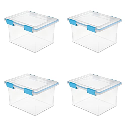 JUANMAO 32 Quart Clear Plastic Stackable Storage Container Box Bin, 4 Pack