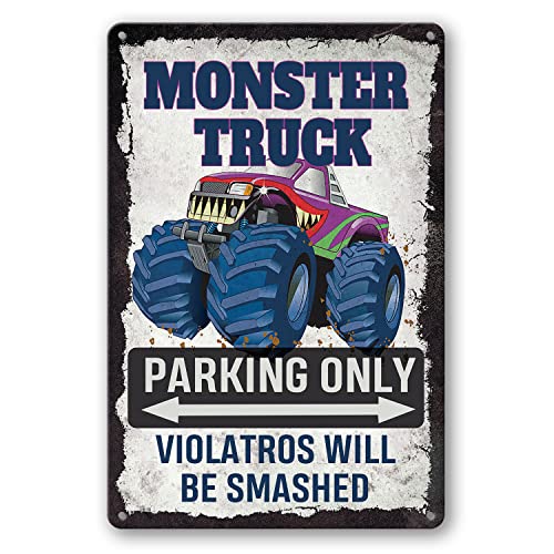 Metal Street Tin Sign Monster Truck Parking Only Violators Will Be Smashed Decor Tin Signs 12x8Inch/20x30cm