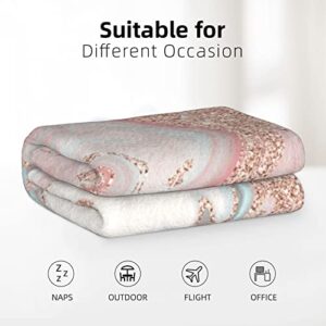 Rose Gold Glitter Coral Gray Pastel Marble Fleece Blanket - All Season 300GSM Lightweight Plush Fuzzy Cozy Soft Flannel Throw Blanket for Bed Sofa Couch Travel Camping 30x50 inches