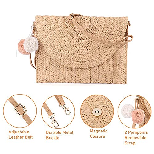 Crossbody Bags for Women Summer Beach Bag Handbag Pompon Envelope Purse Wallet Shoulder Casual Fashion Messenger Bag