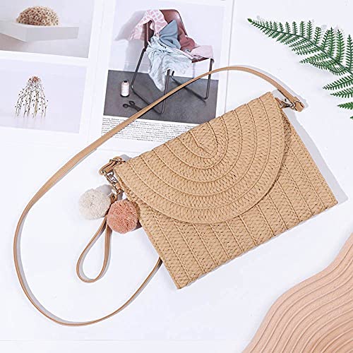 Crossbody Bags for Women Summer Beach Bag Handbag Pompon Envelope Purse Wallet Shoulder Casual Fashion Messenger Bag