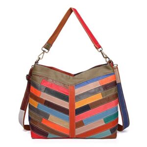 segater women multicolor shoulder purse genuine leather tote handbag random stripe color patchwork crossbody bag work shopper satchel