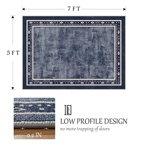 PADOOR Area Rug for Living Room Bedroom - 5x7 Feet Neutral Rug with Non-Slip Latex Backing Non Shedding Loop Pile for Dining Room Office Home Decor Navy Blue