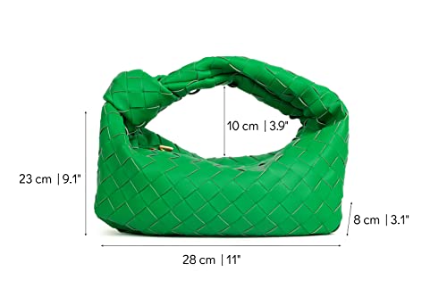 CINQ Boutique - Imported Genuine Leather Woven Knot Designer Women Shoulder Handbag - Green With Gold Accents - 1 Count