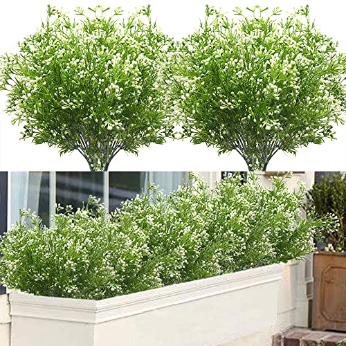 Outdoor Artificial Plants & Flowers Fake Outdoor Plants Artificial Shrubs for Outdoors Plastic Floral Arrangements Artificial with Vase (8 Pcs/White)