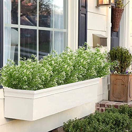 Outdoor Artificial Plants & Flowers Fake Outdoor Plants Artificial Shrubs for Outdoors Plastic Floral Arrangements Artificial with Vase (8 Pcs/White)