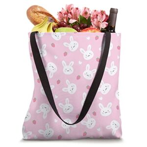 Cute Pink Strawberry Bunny Rabbit Aesthetic Pattern Kawaii Tote Bag