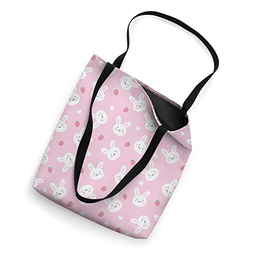 Cute Pink Strawberry Bunny Rabbit Aesthetic Pattern Kawaii Tote Bag