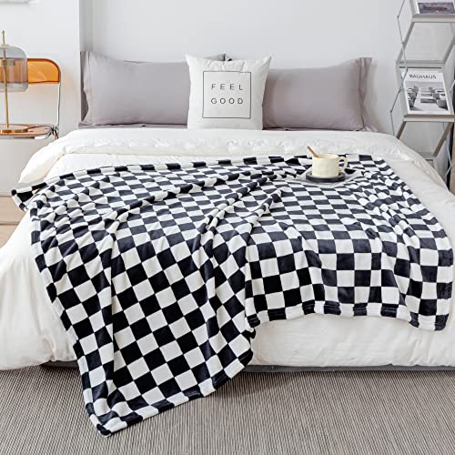 LIPOR Throw Blankets Flannel Blanket Checkerboard Grid Pattern Ultra Soft Fuzzy Checkered Throw Blankets Warm Home Decorative Luxury Blanket for Bed Couch Sofa All Seasons (Black, 51"x60")