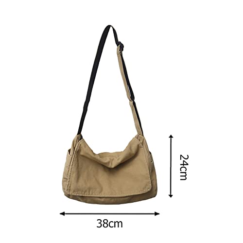 Canvas Messenger Bag Flap Hobo Crossbody Bag Women Mens Tote Bag Retro Canvas Crossbody Bag Shoulder Bag for School Work Travel