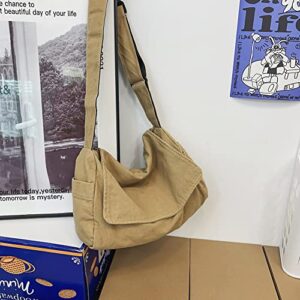 Canvas Messenger Bag Flap Hobo Crossbody Bag Women Mens Tote Bag Retro Canvas Crossbody Bag Shoulder Bag for School Work Travel