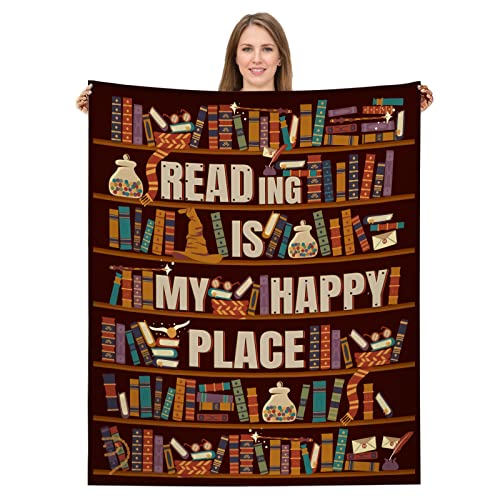 RIEDIOVS Book Lovers Gifts Blanket for Women-Gifts for Book Lovers-Librarian Gifts-60' x 50' Reading Blanket for Book Lovers on Birthday Christmas -1, 60'x50'