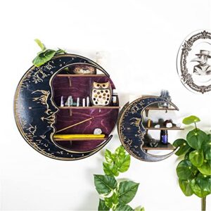 Crescent Moon Shelf for Crystals Stone Essential Oil, Small Plant and Art - Wall Room and Gothic Witchy Decor- Moon Phase Rustic Boho Shelfs - Wooden Hanging Floating Shelves (Purple)