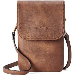 bostanten leather small crossbody bags for women designer cell phone bag wallet purses adjustable strap retro brown