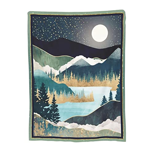 Mountain Forest Moonlight Blankets 60"X50" Ultra Soft Flannel Throw Blanket Plush Cozy Throws for Sofa Bed Micro Fleece Blanket for Adults Kids