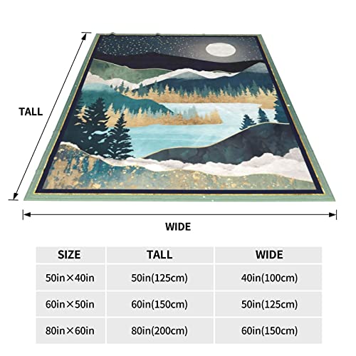 Mountain Forest Moonlight Blankets 60"X50" Ultra Soft Flannel Throw Blanket Plush Cozy Throws for Sofa Bed Micro Fleece Blanket for Adults Kids