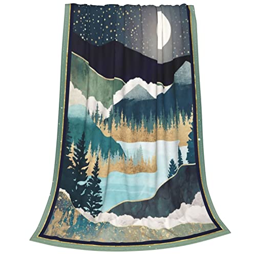 Mountain Forest Moonlight Blankets 60"X50" Ultra Soft Flannel Throw Blanket Plush Cozy Throws for Sofa Bed Micro Fleece Blanket for Adults Kids