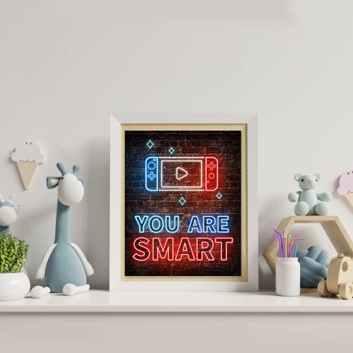 Neon Video Game Decor Set of 4(8"x10"), Boys Room Decorations for Bedroom, Encouragement Gaming Wall Art for Kids Boy Playroom Home Decor, gamer wall art, Teen boy bedroom, No Frames