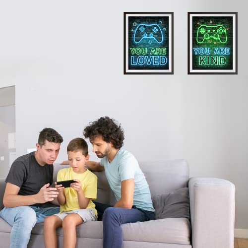 Neon Video Game Decor Set of 4(8"x10"), Boys Room Decorations for Bedroom, Encouragement Gaming Wall Art for Kids Boy Playroom Home Decor, gamer wall art, Teen boy bedroom, No Frames